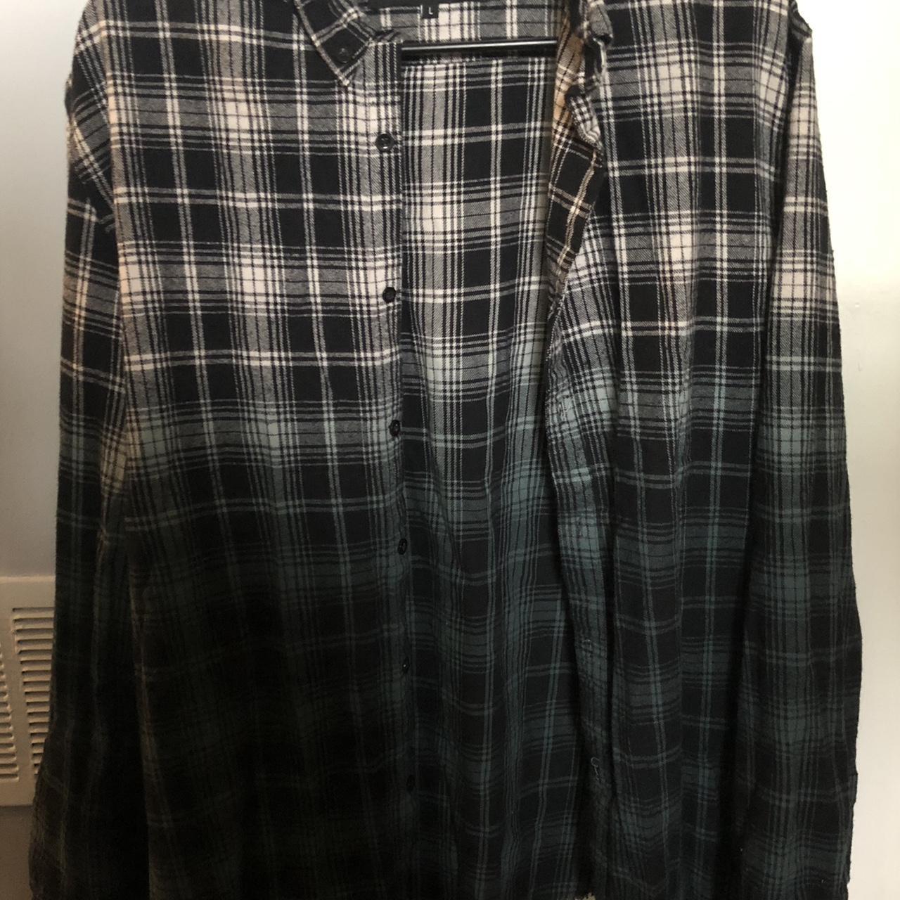Flannel shirt with ombré fade and ripped hem. The... - Depop