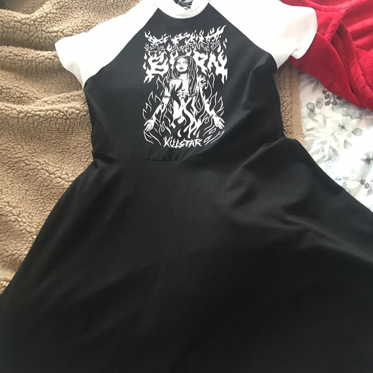 Killstar Women's Black and White Dress | Depop