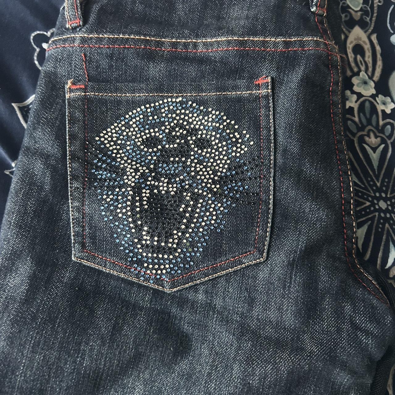 Navy blue Ed Hardy denim jeans with a unique design/... | Depop