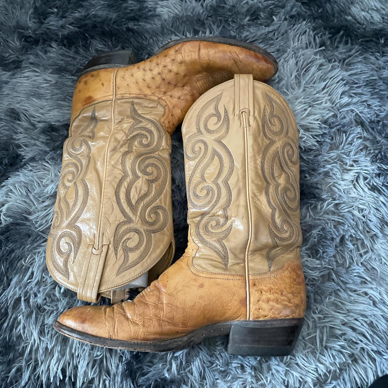 Tan and brown leather cowboy boots - Depop