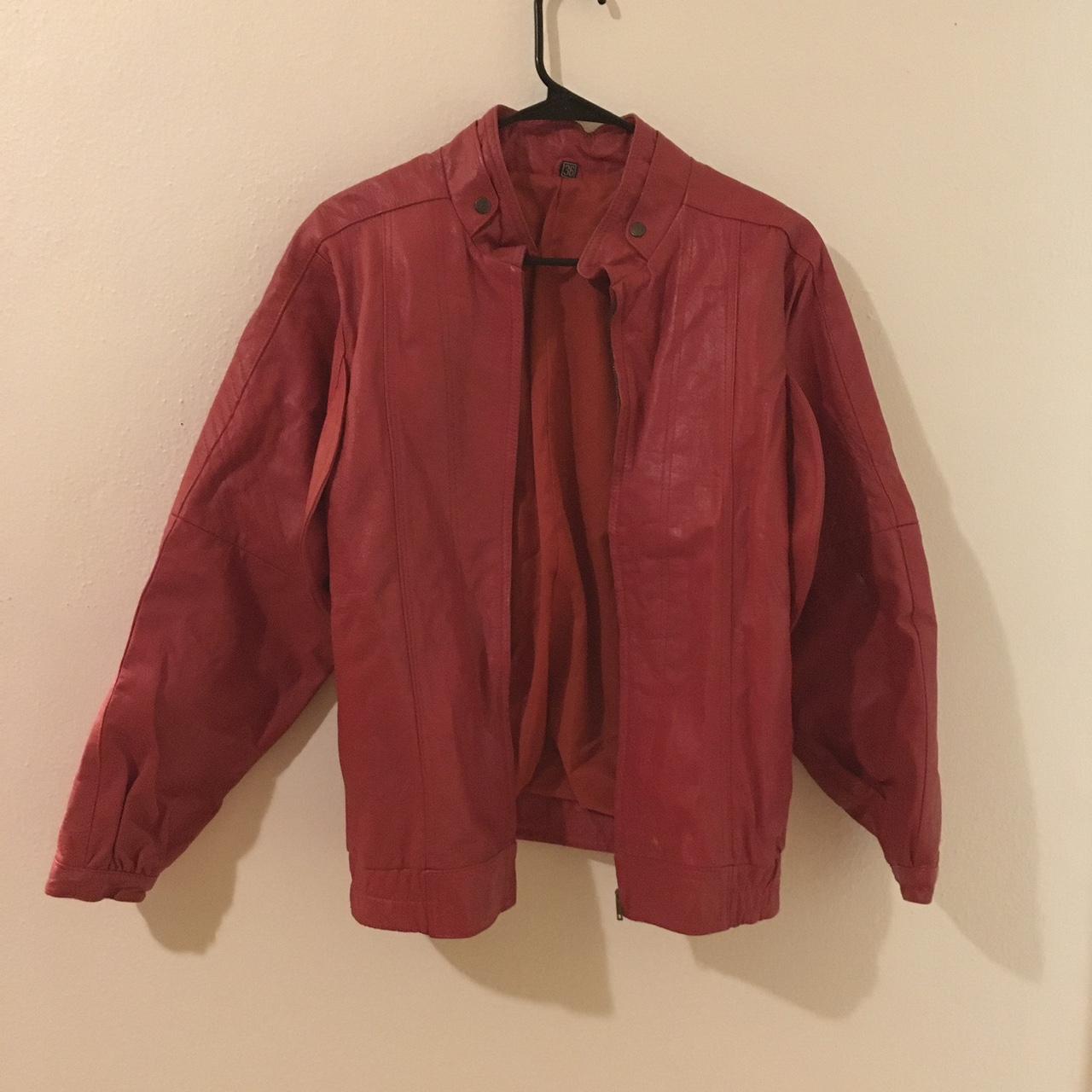 Cherry red leather racing jacket vintage - Depop