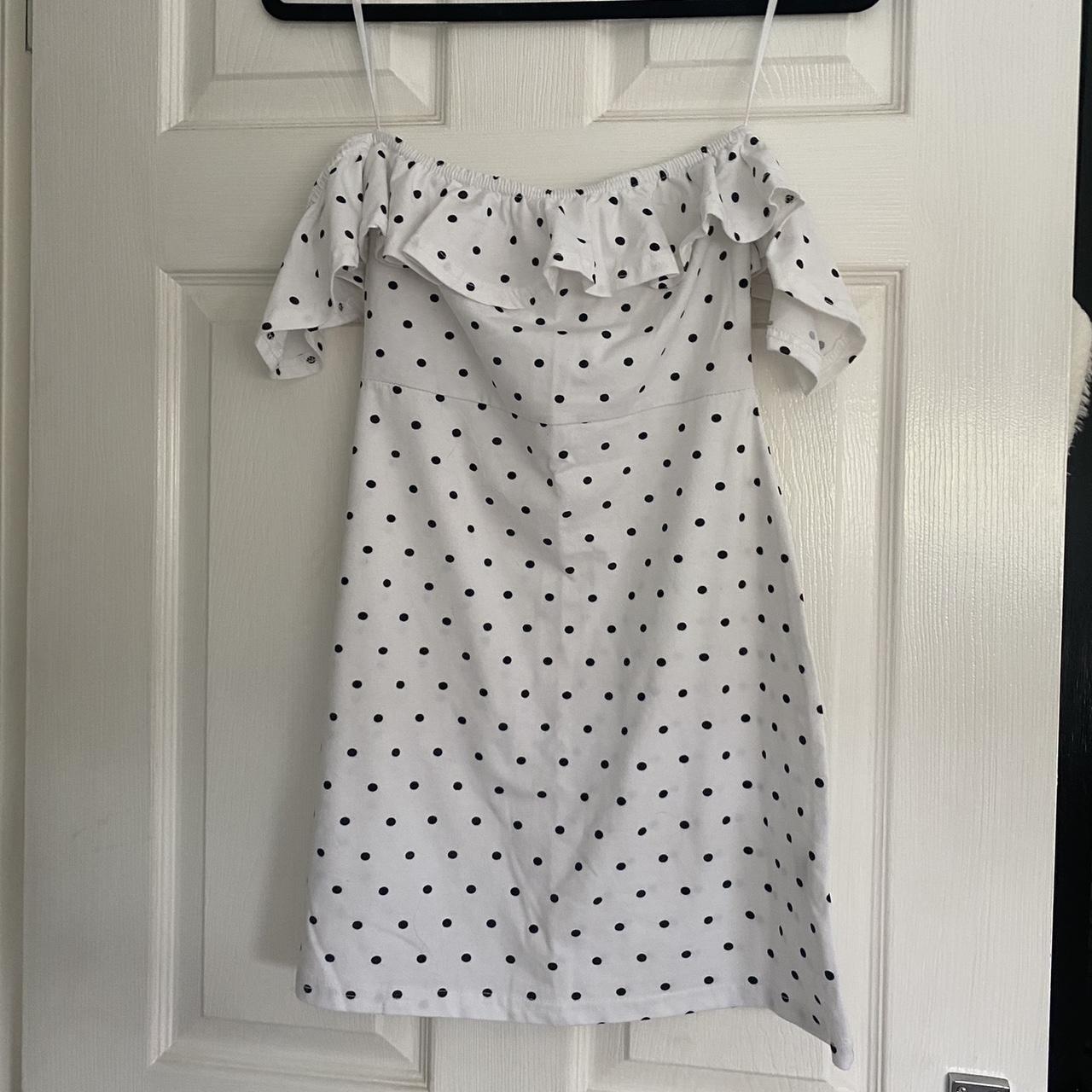 Missguided white & black polka dot Bardot dress Size... - Depop