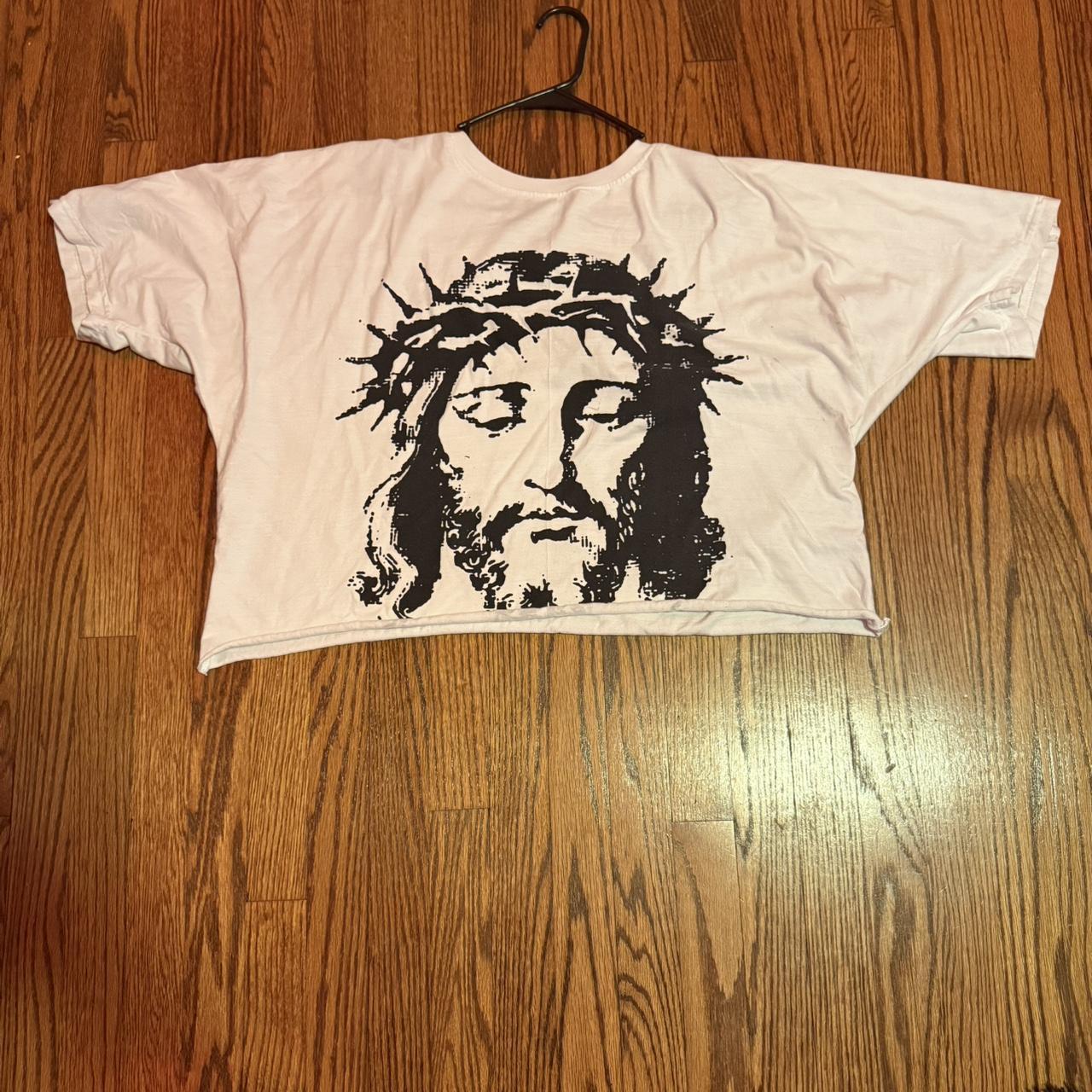 Black and white Jesus cropped tee #streetwear #men #... | Depop