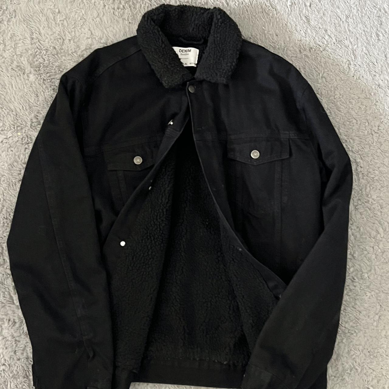 faux fur lined denim jacket, with faux collar #denim... - Depop