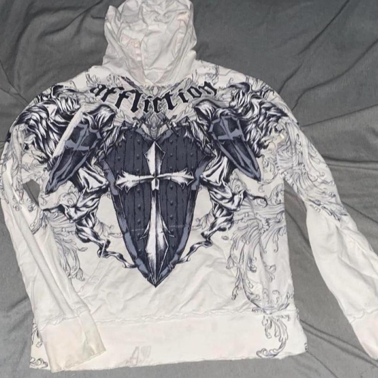 Affliction white knight angel like shirt size small... - Depop