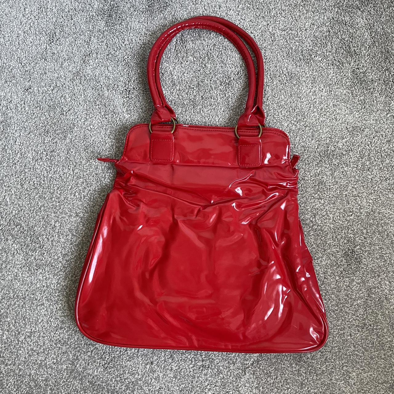 vintage style red patent leather handbag two front... - Depop