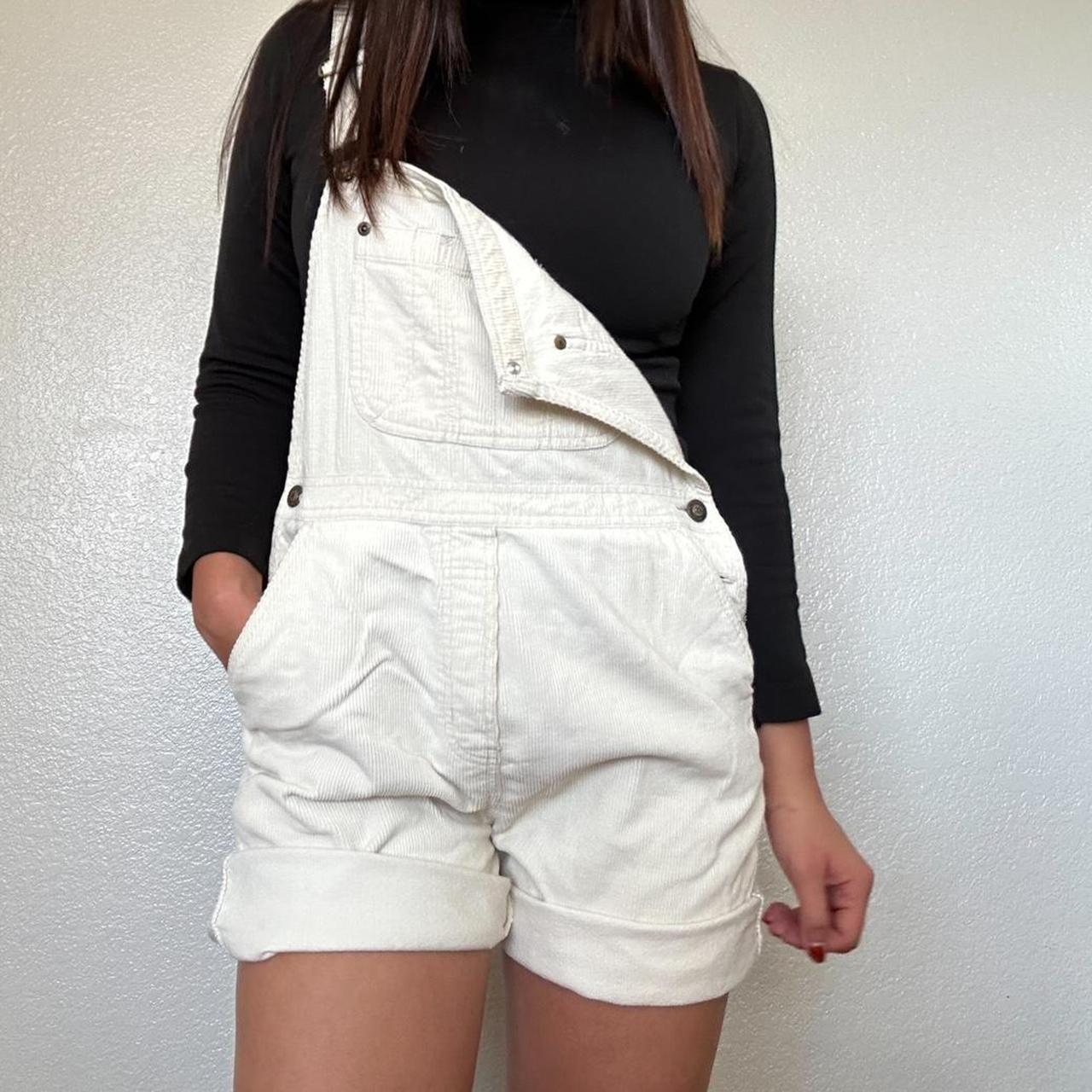 White corduroy Christopher Banks overalls Super... - Depop