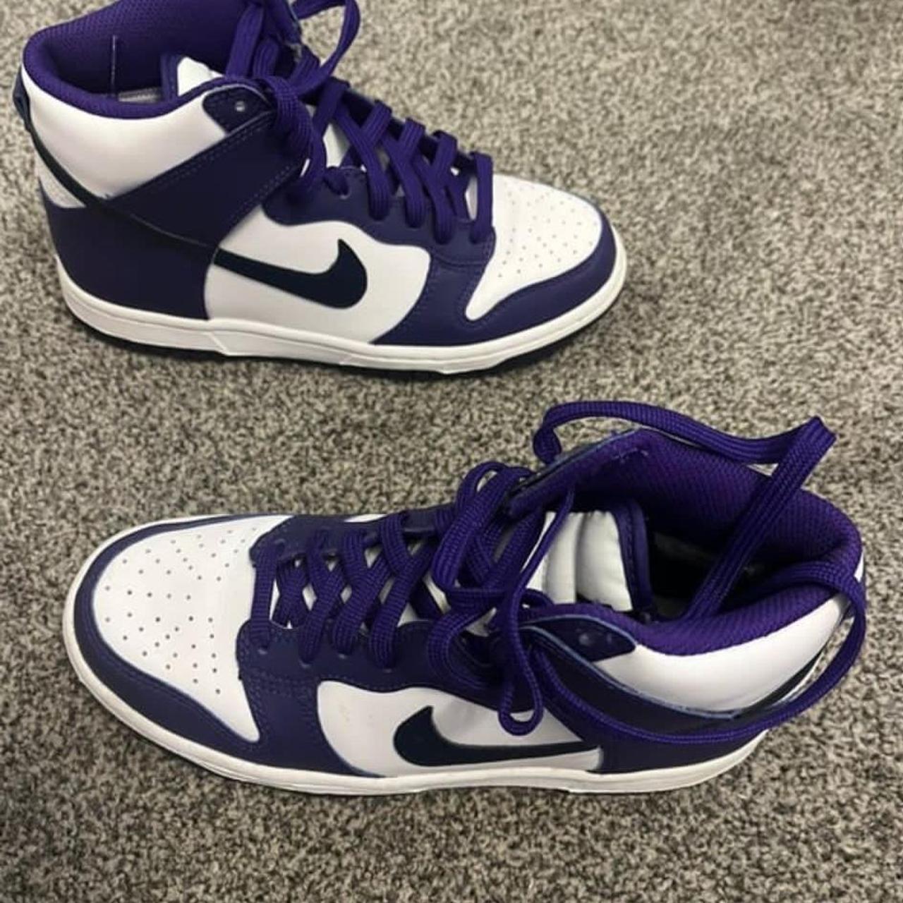 Size 4 purple nike high top dunks - Depop