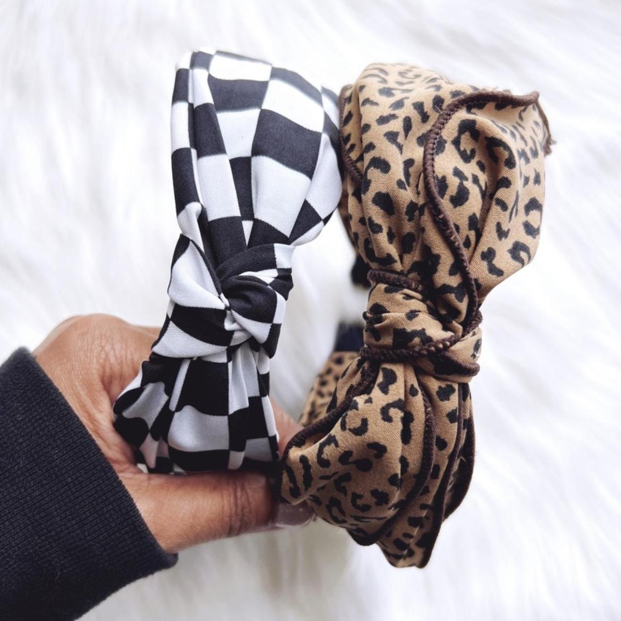 Checkered + Leopard Print Headband Set Set of 2... - Depop