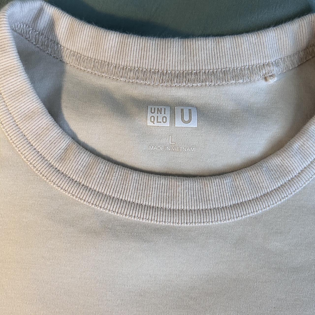 uniqlo cream basic tee size L but more like an... - Depop