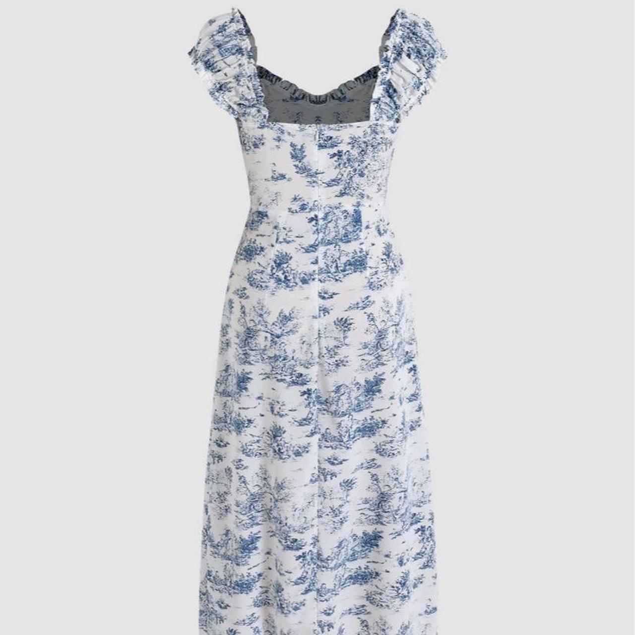 Cider Women's Blue and White Dress | Depop