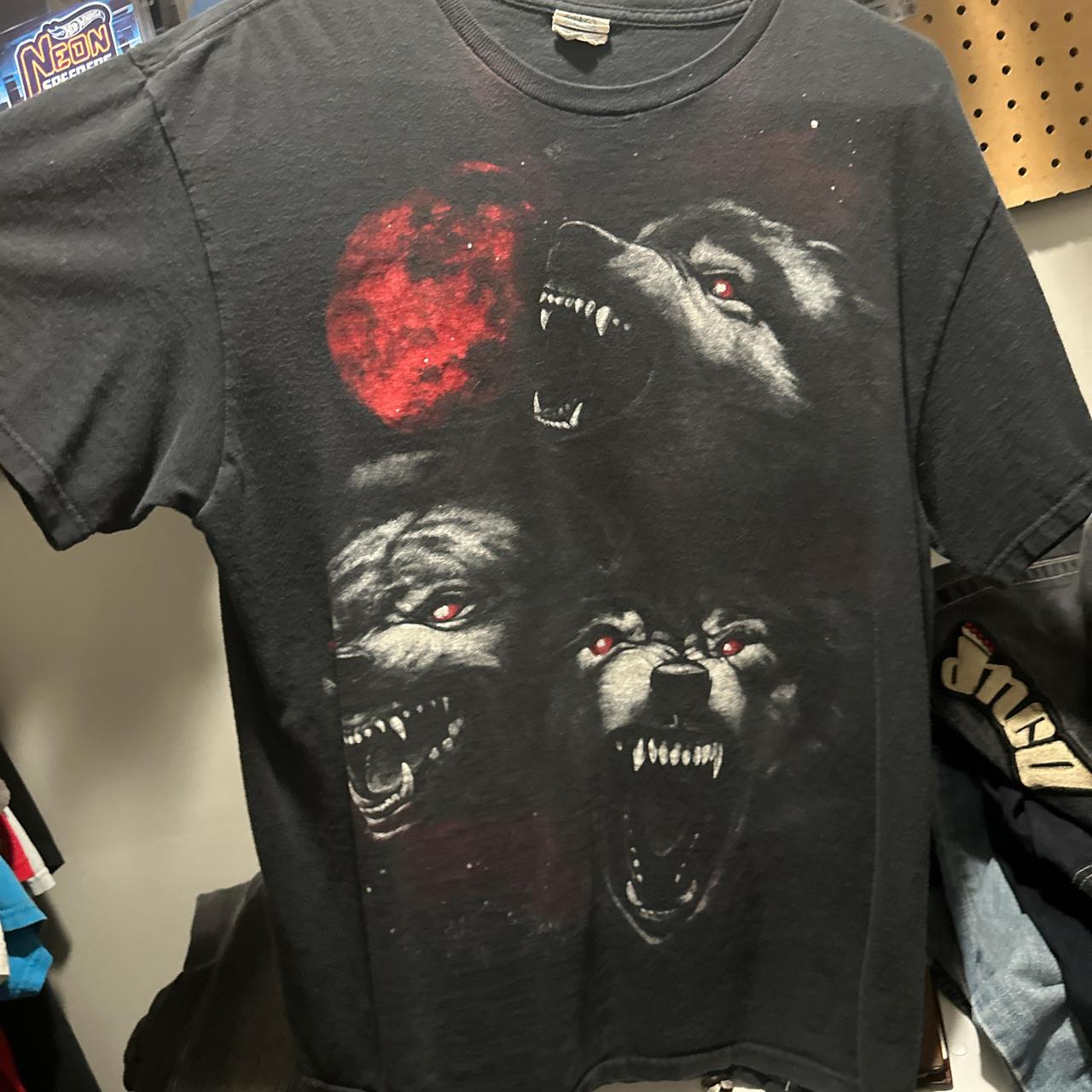 crazy y2k wolf tee size L men’s - Depop