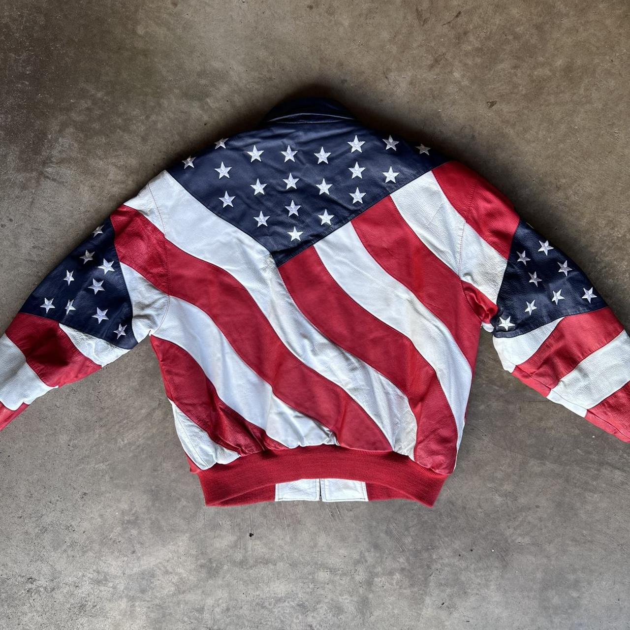 American Flag Leather Jacket 2000s Vintage... - Depop