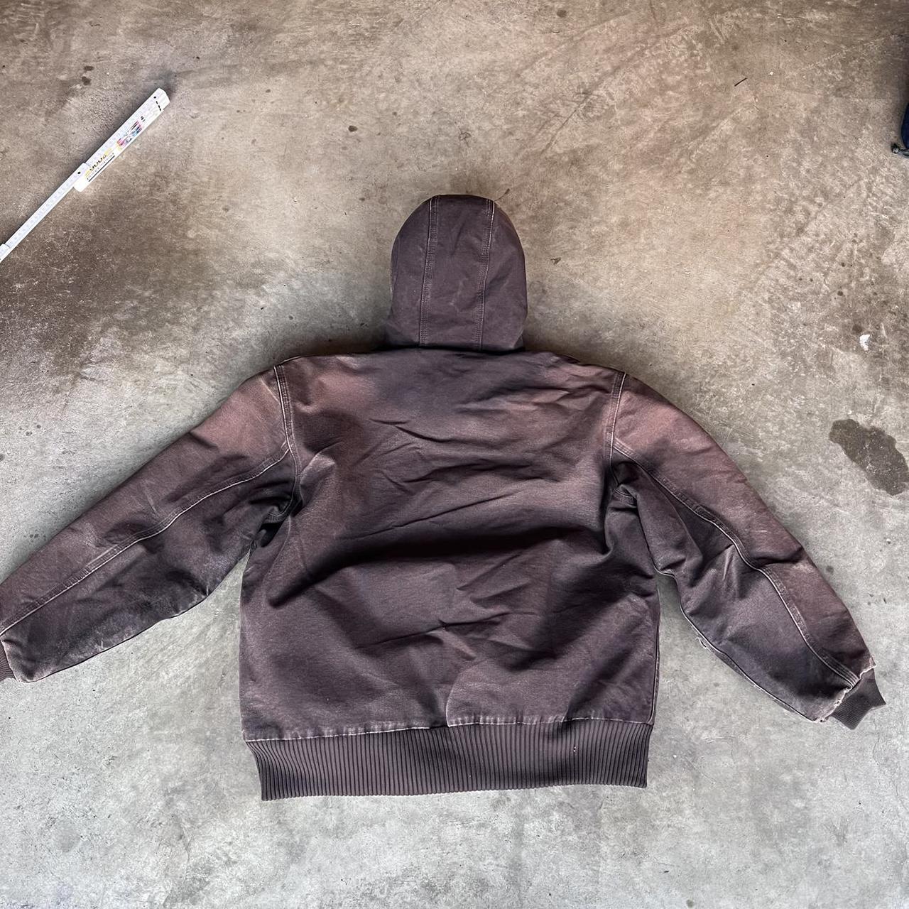 Faded Dark Brown Carhartt Hooded Jacket 90s Made In... - Depop
