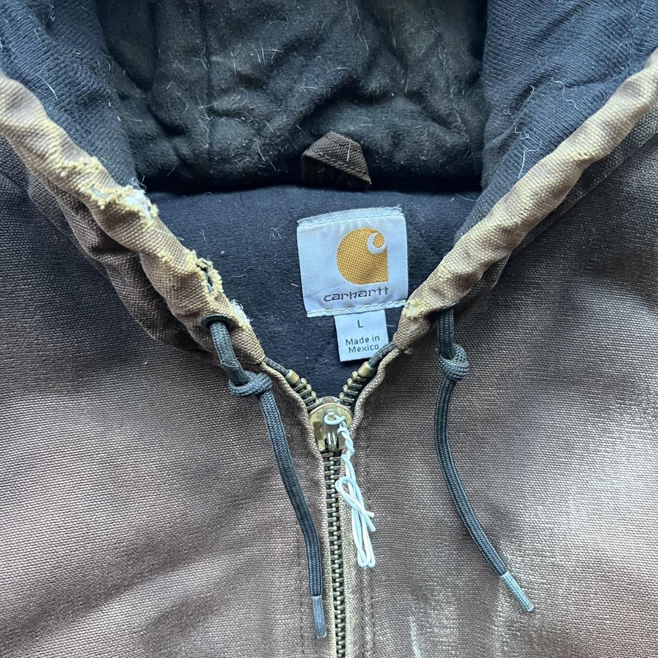 Faded Dark Brown Carhartt Hooded Jacket 90s Made In... - Depop