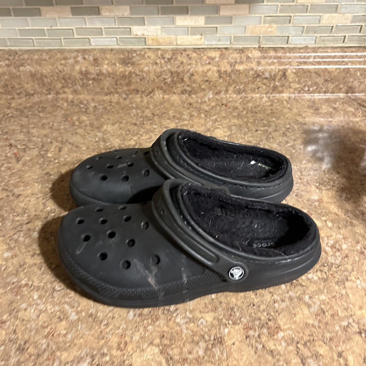 black furry crocs are a little dirty but if u clean... - Depop