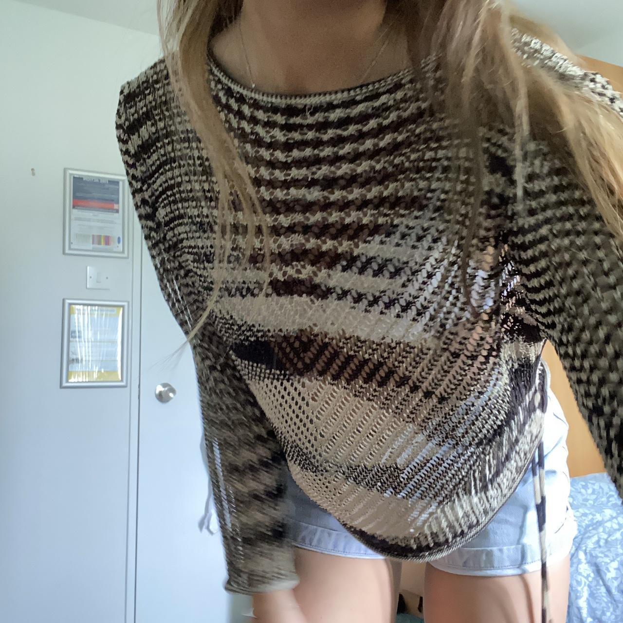 Unique mesh jumper with tie up strings at sides -... - Depop