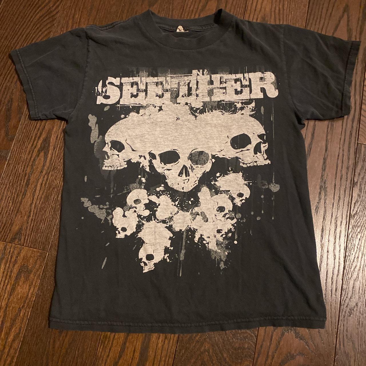 y2k seether t-shirt seether skull graphic band... - Depop