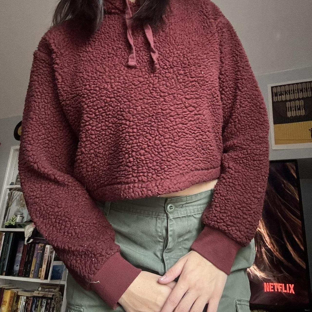 Colsie burgundy crop top hoodie L Super cute and... - Depop