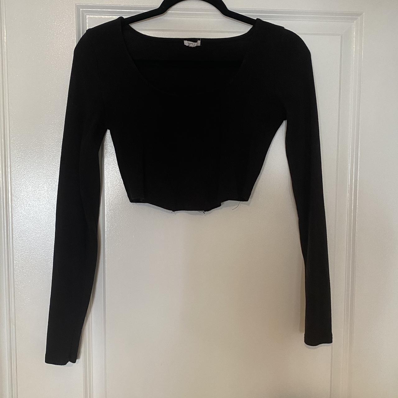 black cropped long sleeve square neck top super... - Depop