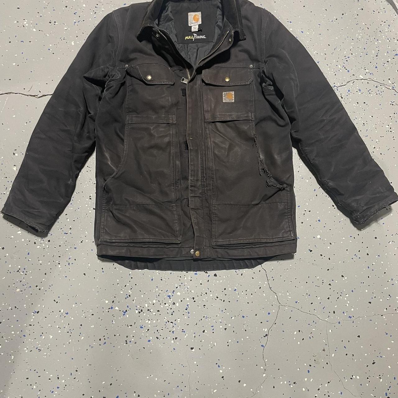 Black faded carharrt jacket Size: S but fits like... - Depop