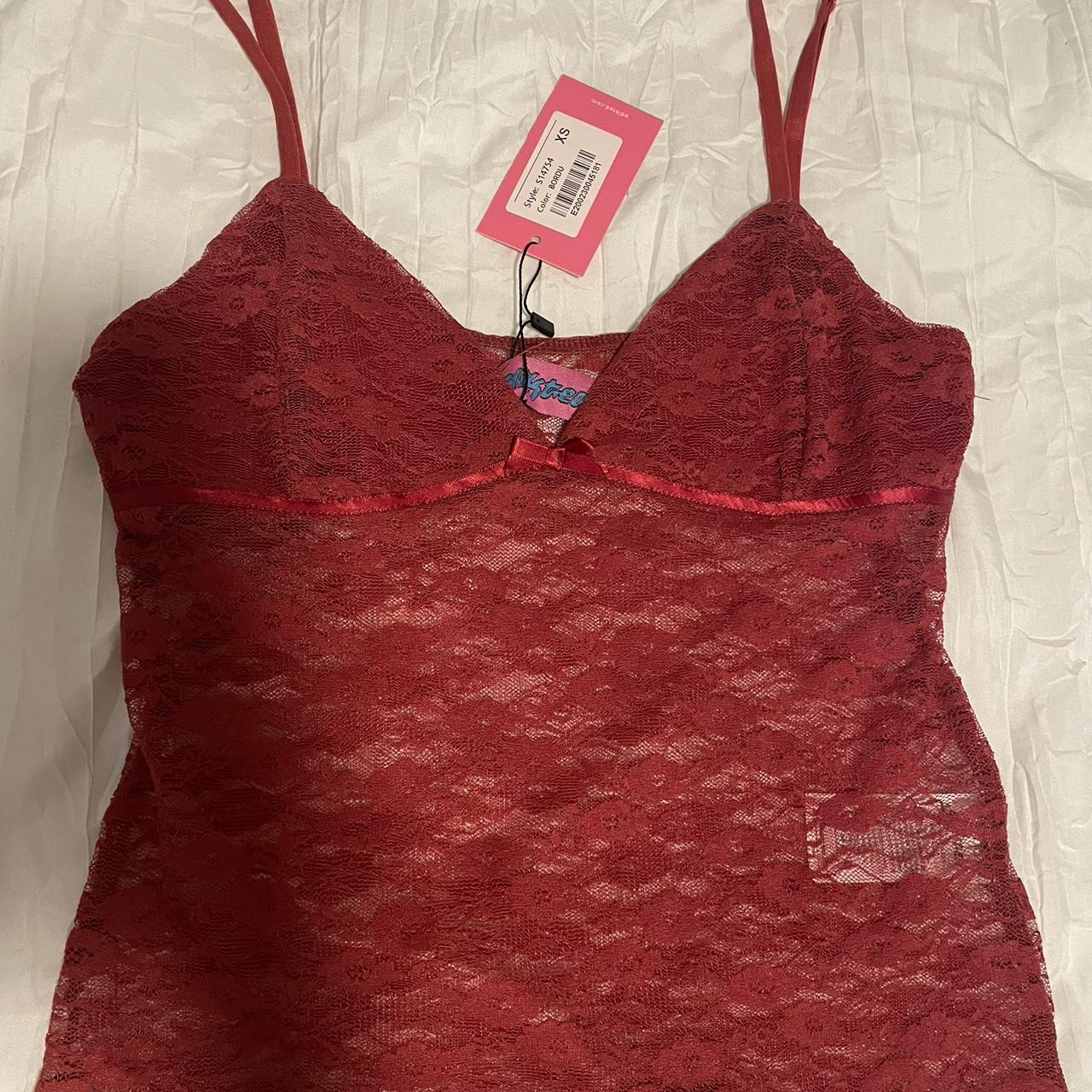 Red lace Edikted Top with bow XS BNWT - Depop