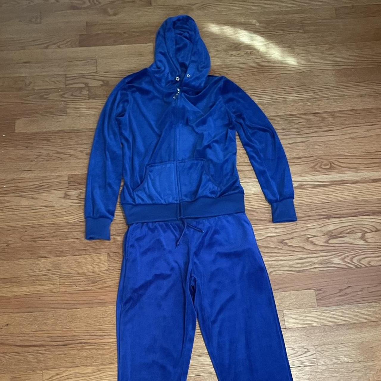 royal blue velour tracksuit set with buttoned... - Depop