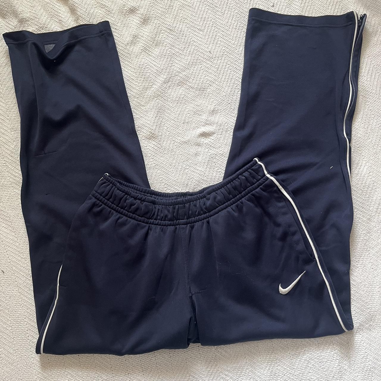 Dark Blue One Line Wide Leg Nike Track Pants with... - Depop