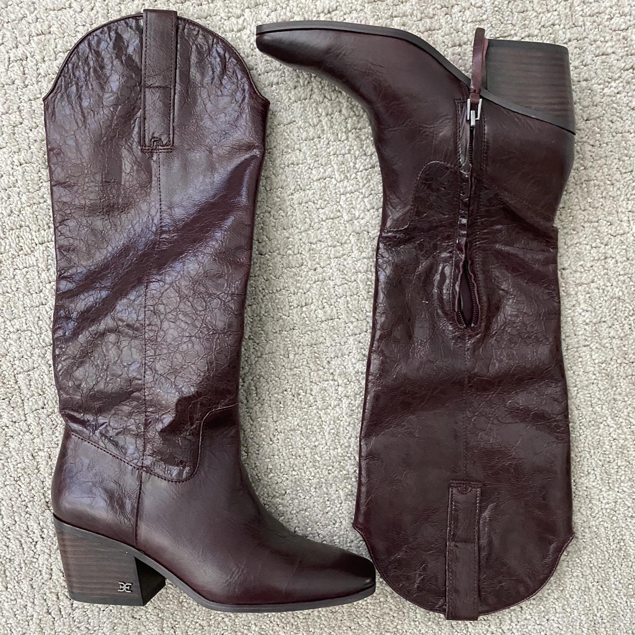 Sam Edelman burgundy cowboy boots, square toed - Depop
