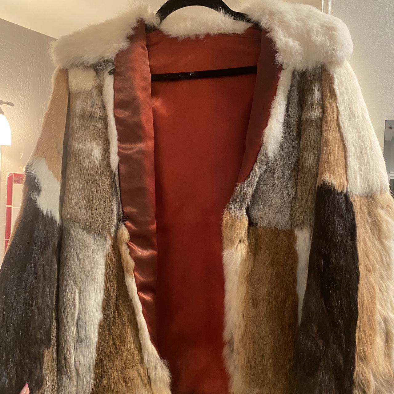 Vintage boujee fur redlined coat, stitched patchwork... - Depop