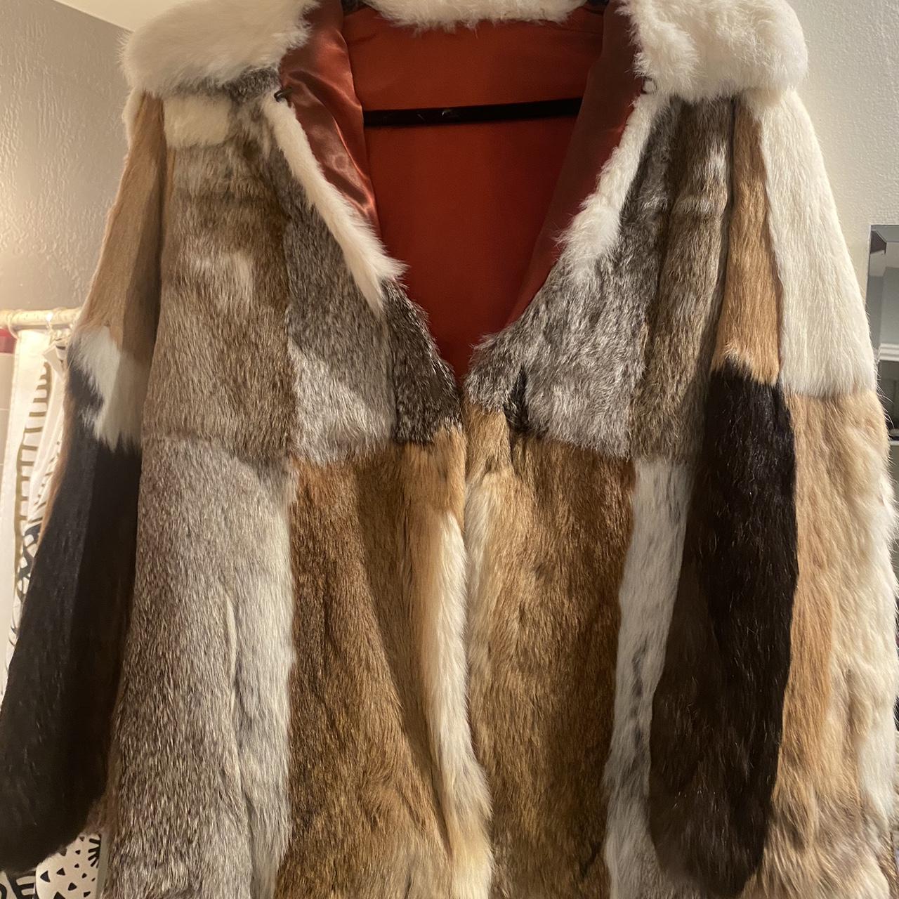 Vintage boujee fur redlined coat, stitched patchwork... - Depop