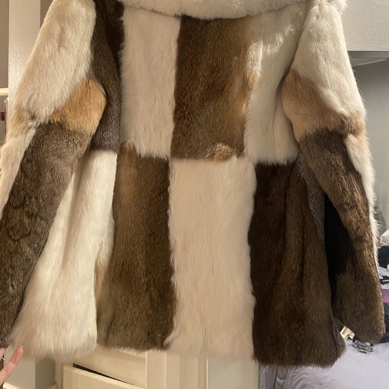 Vintage boujee fur redlined coat, stitched patchwork... - Depop