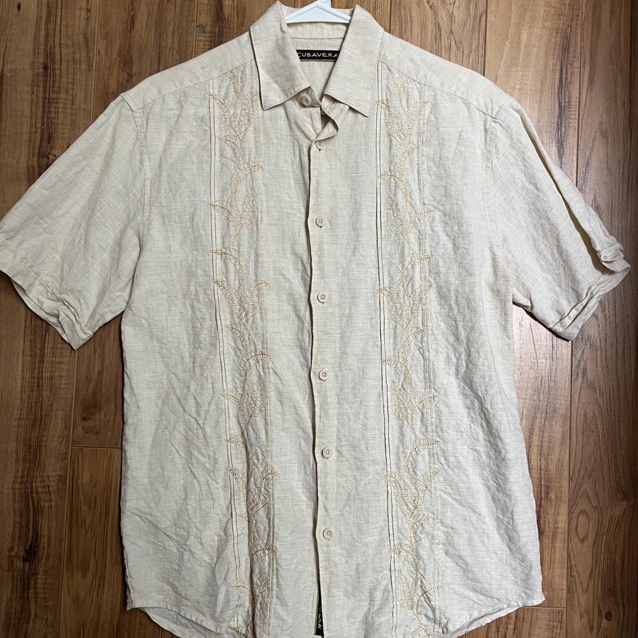 Cubavera Vintage Tropical Shirt Linen collared... - Depop