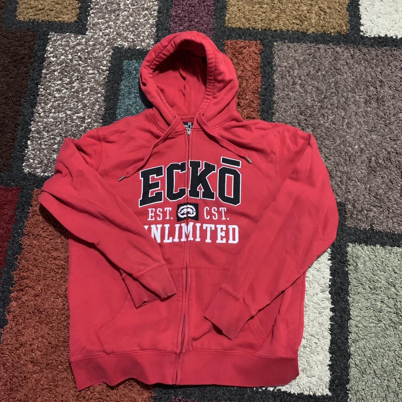 Red Vintage Ecko Zip up Hoodie Size: L Clean/No... - Depop