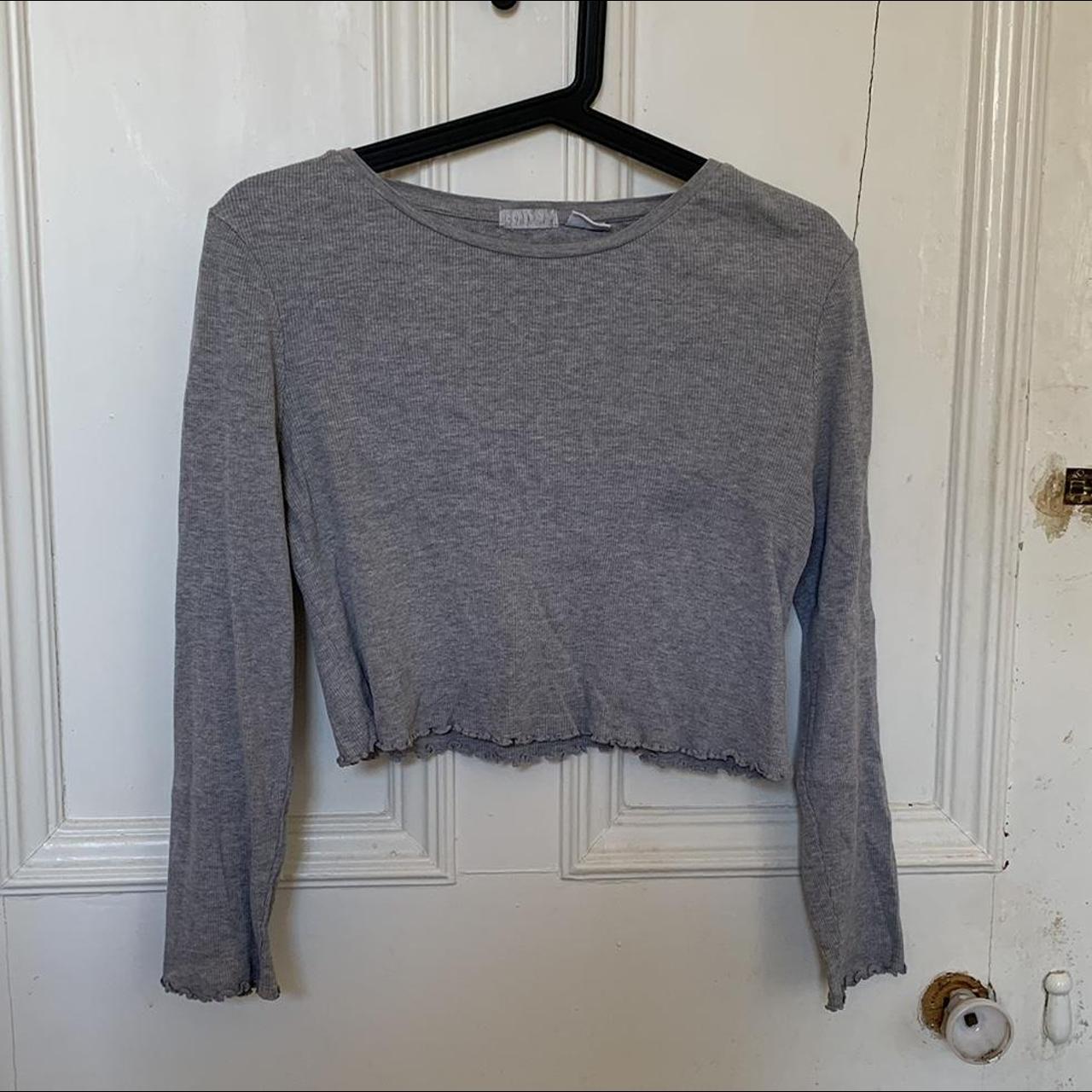 Urban Outfitters grey ribbed long sleeve crop... - Depop