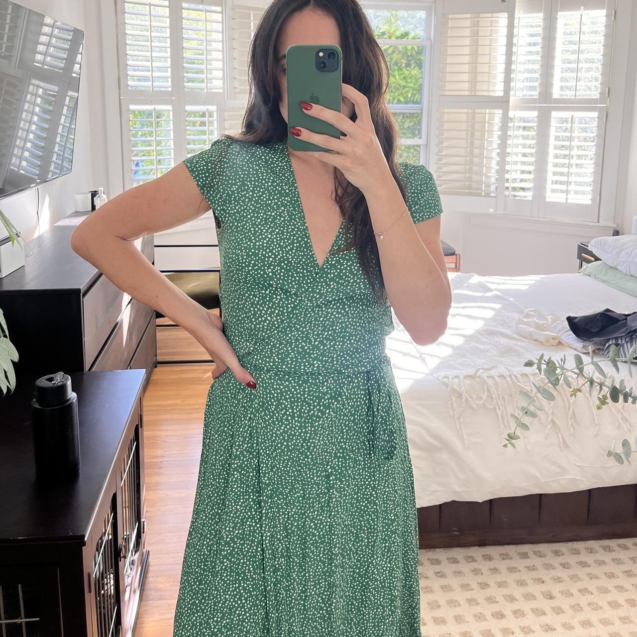 & other stories midi green wrap dress! polka dots... - Depop