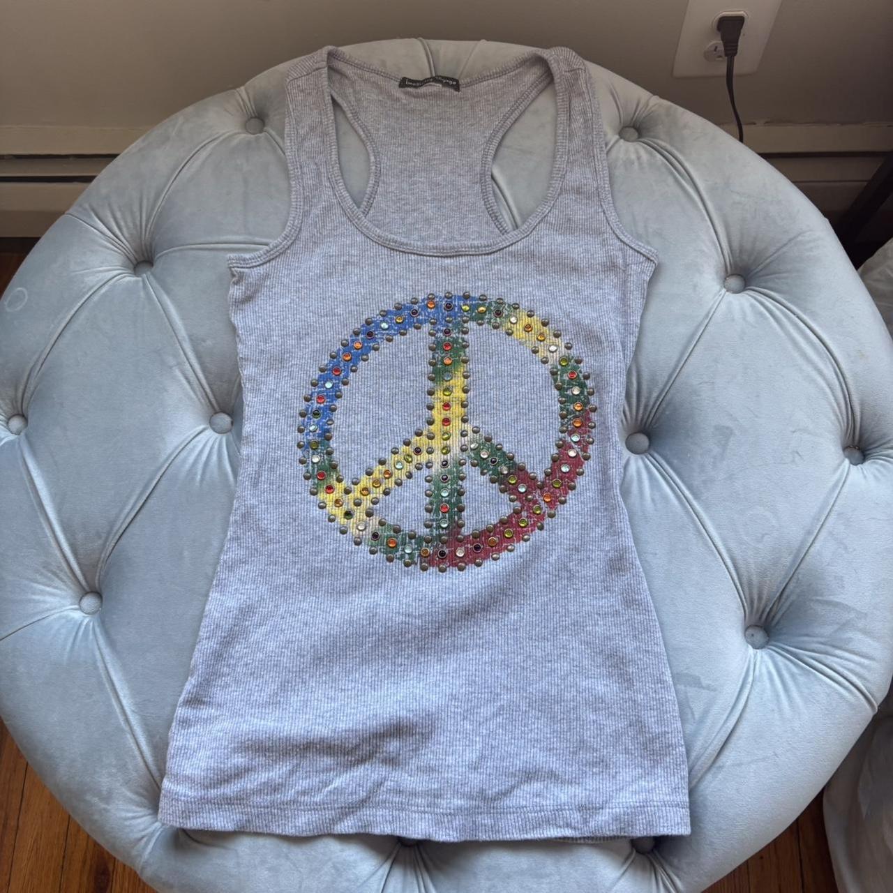 Y2k bedazzled peace sign tank top with cute flower... | Depop