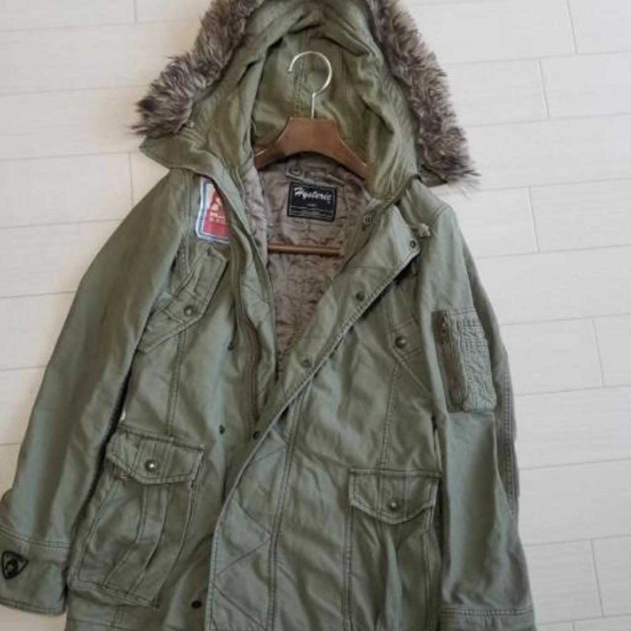 Hysteric Glamour Women's Khaki and Green Coat | Depop