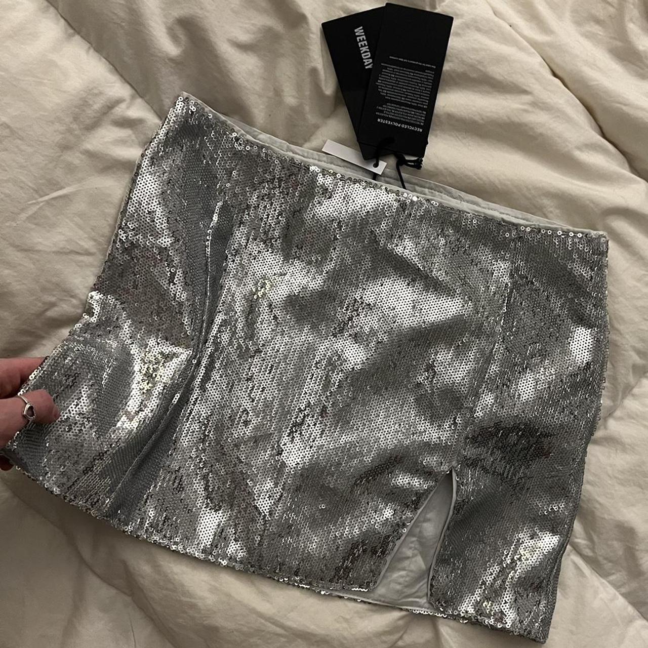 Weekday Women's Silver and Grey Skirt | Depop