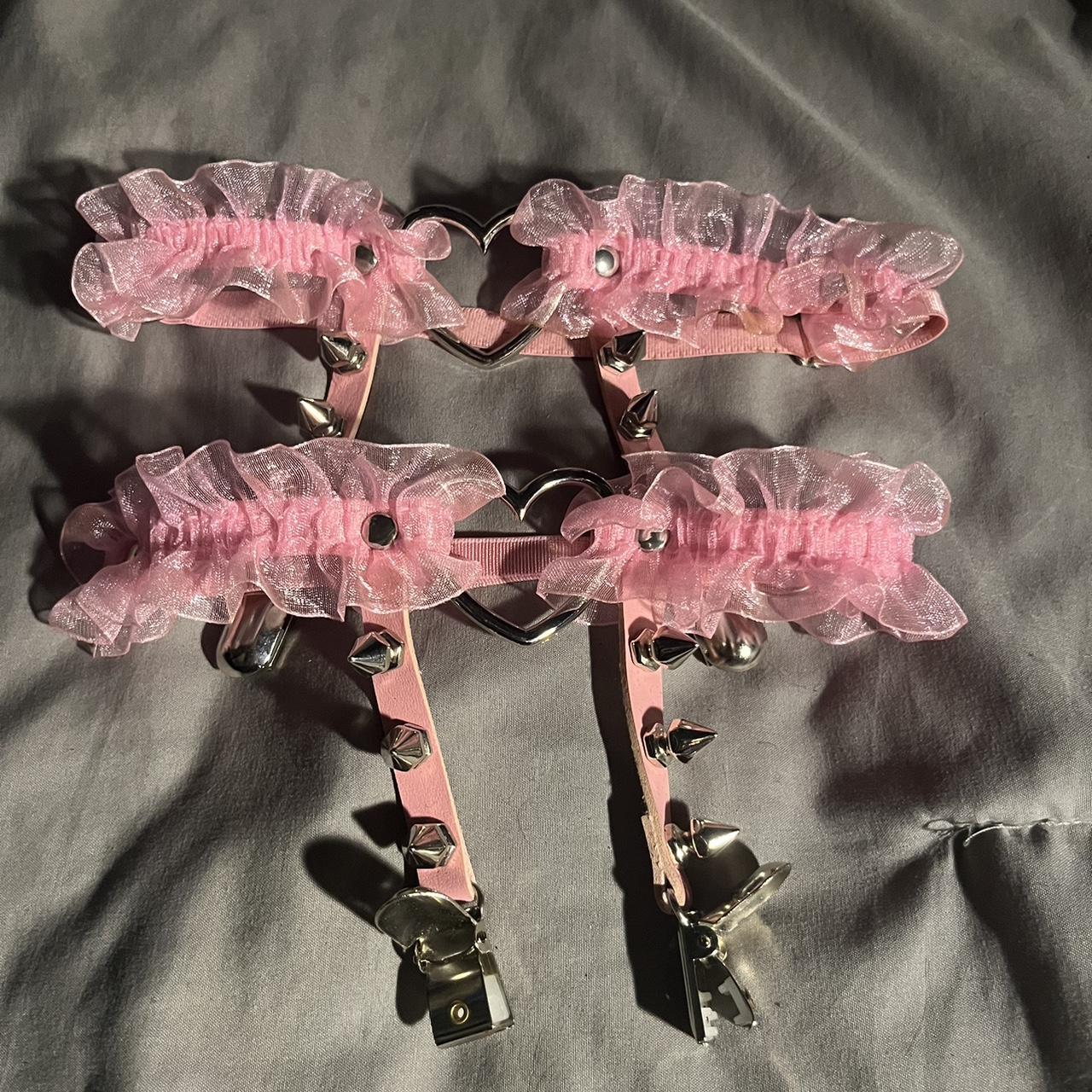 2 pairs of pink gothic ruffle garter belts with... - Depop