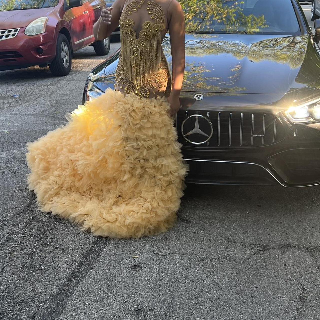 Gold custom prom dress #glamour size s/m | Depop