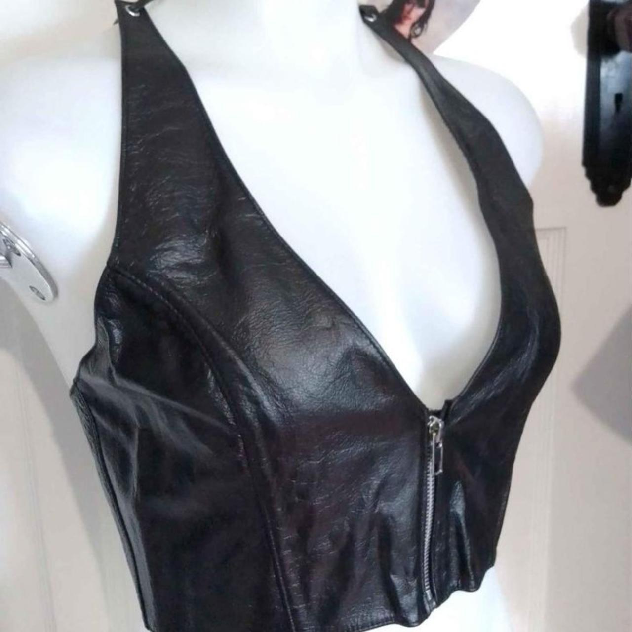 💕 100% Genuine Leather Zip-Up Crop Top 💋 Brand New... | Depop