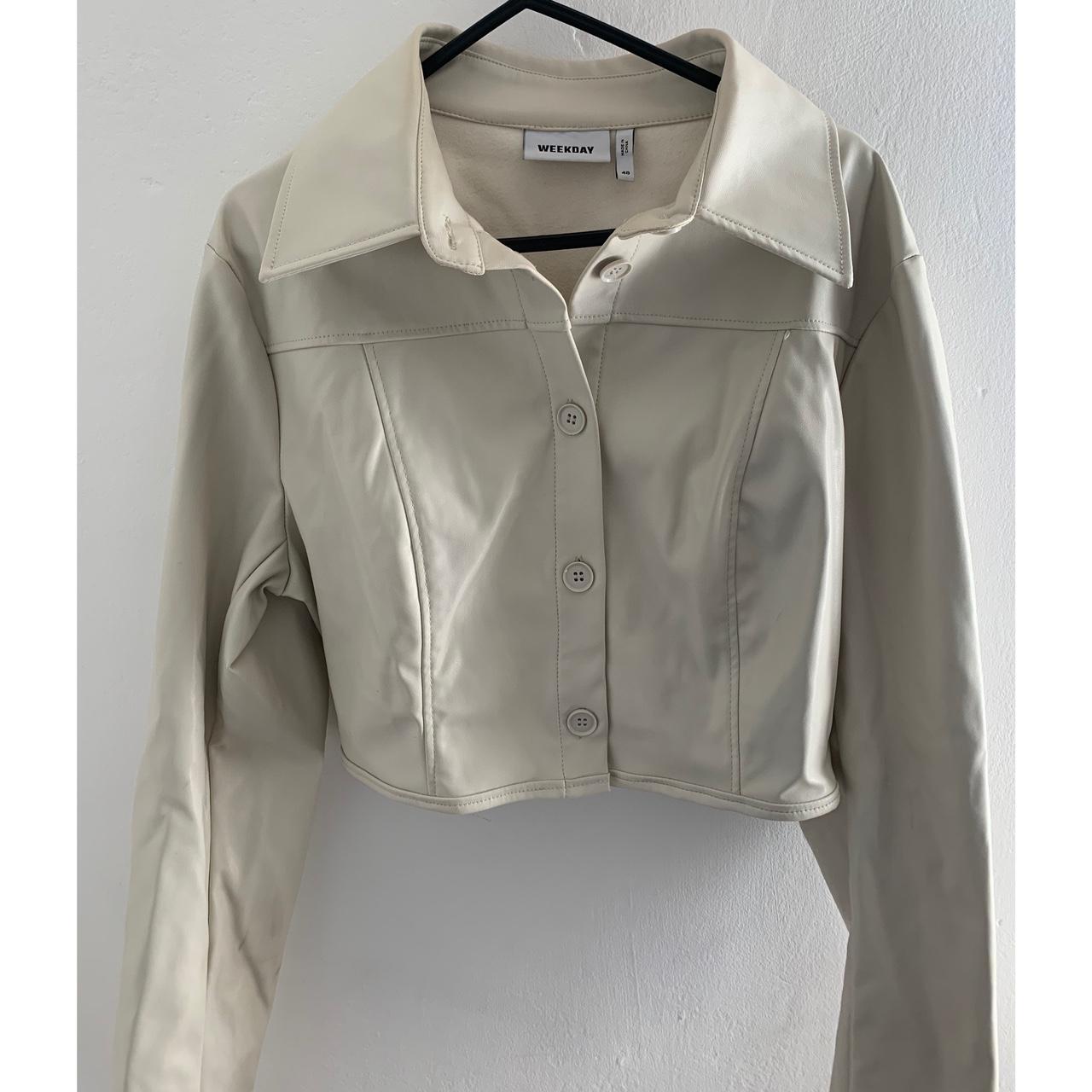 Weekday cropped faux leather jacket Size UK12 ( more... - Depop