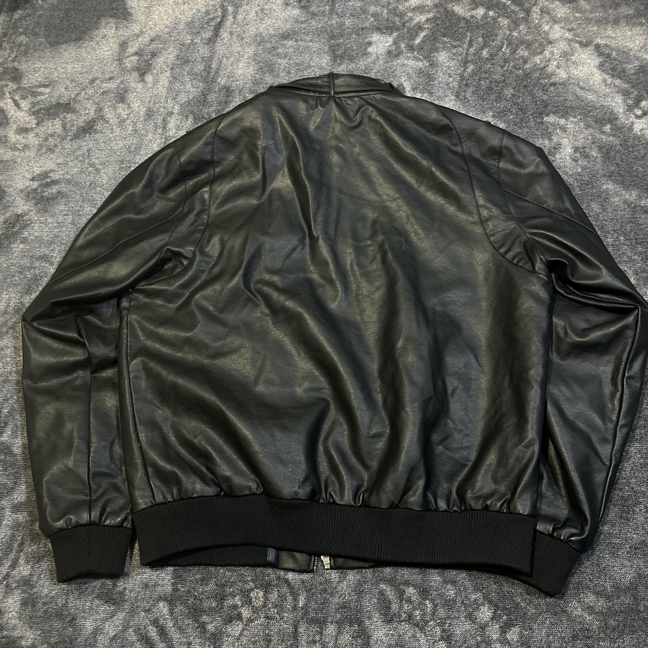 Black leather Members Only bomber jacket with a... - Depop
