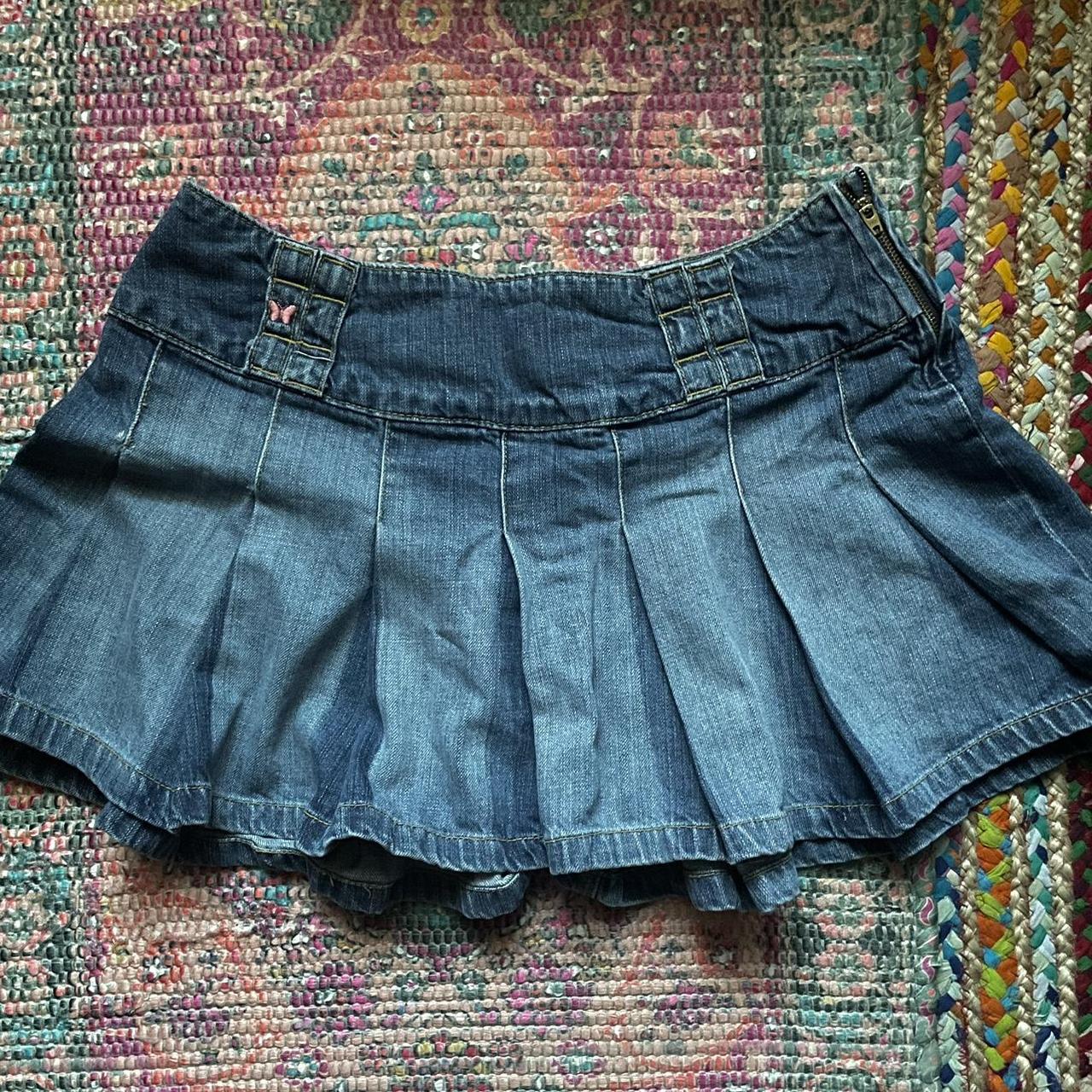 Denim ruffled mini skirt 🦋 13.5in length ↕️ 🦋 Never... - Depop