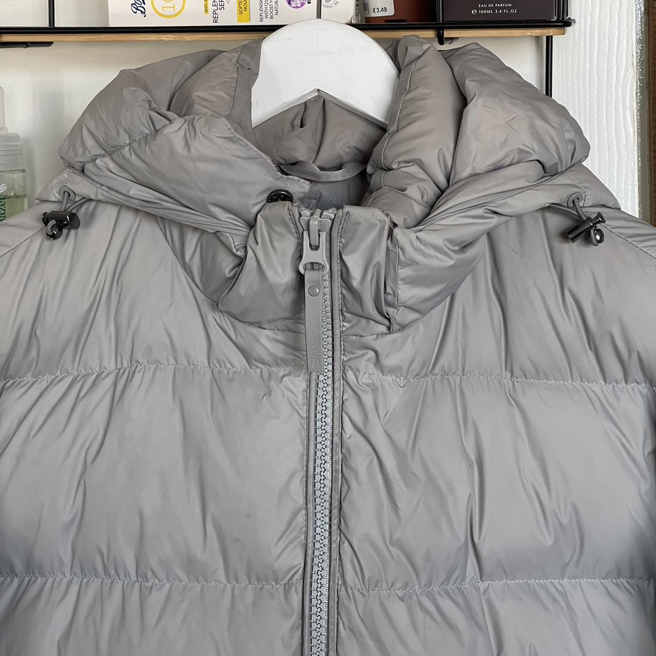 ARNE puffer light grey coat size L in good... - Depop