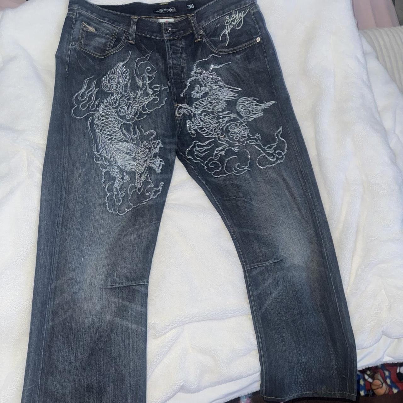 Ed hardy jeans 36x34 These fit loose and sit comfy... - Depop