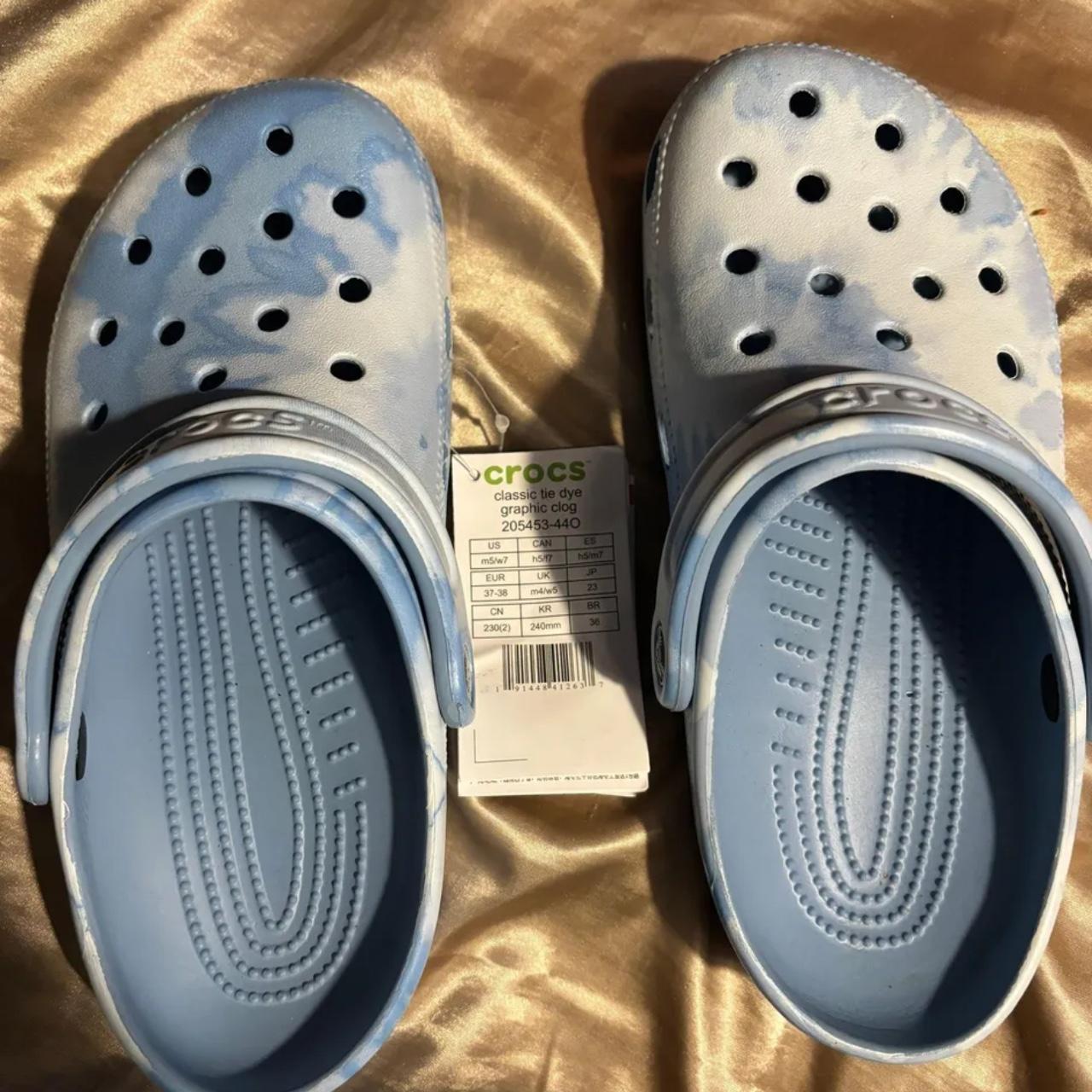 tye dye blue and white crocs size 7 women’s new... - Depop