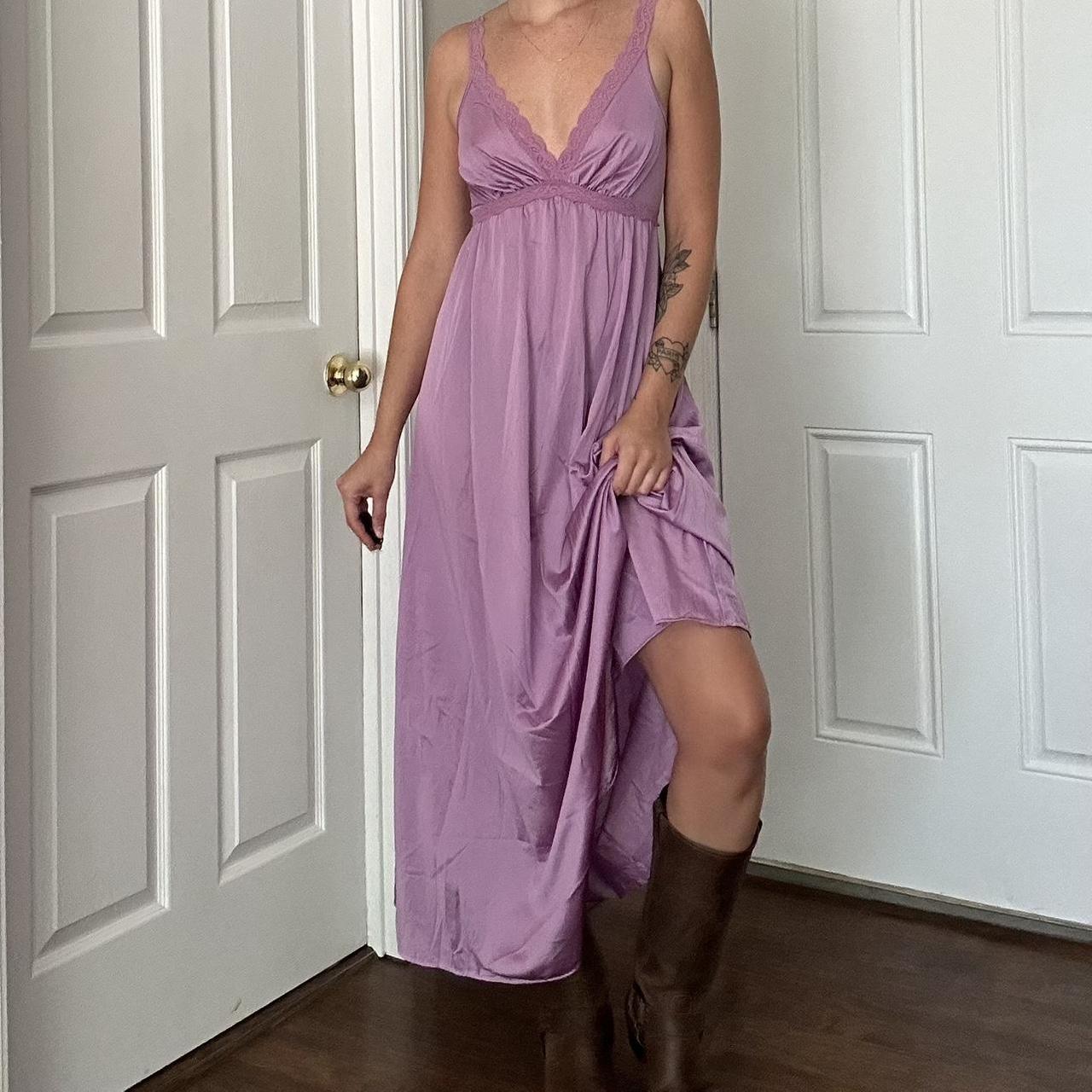 Vintage Olga Lilac Open Back Night Gown Model is... - Depop