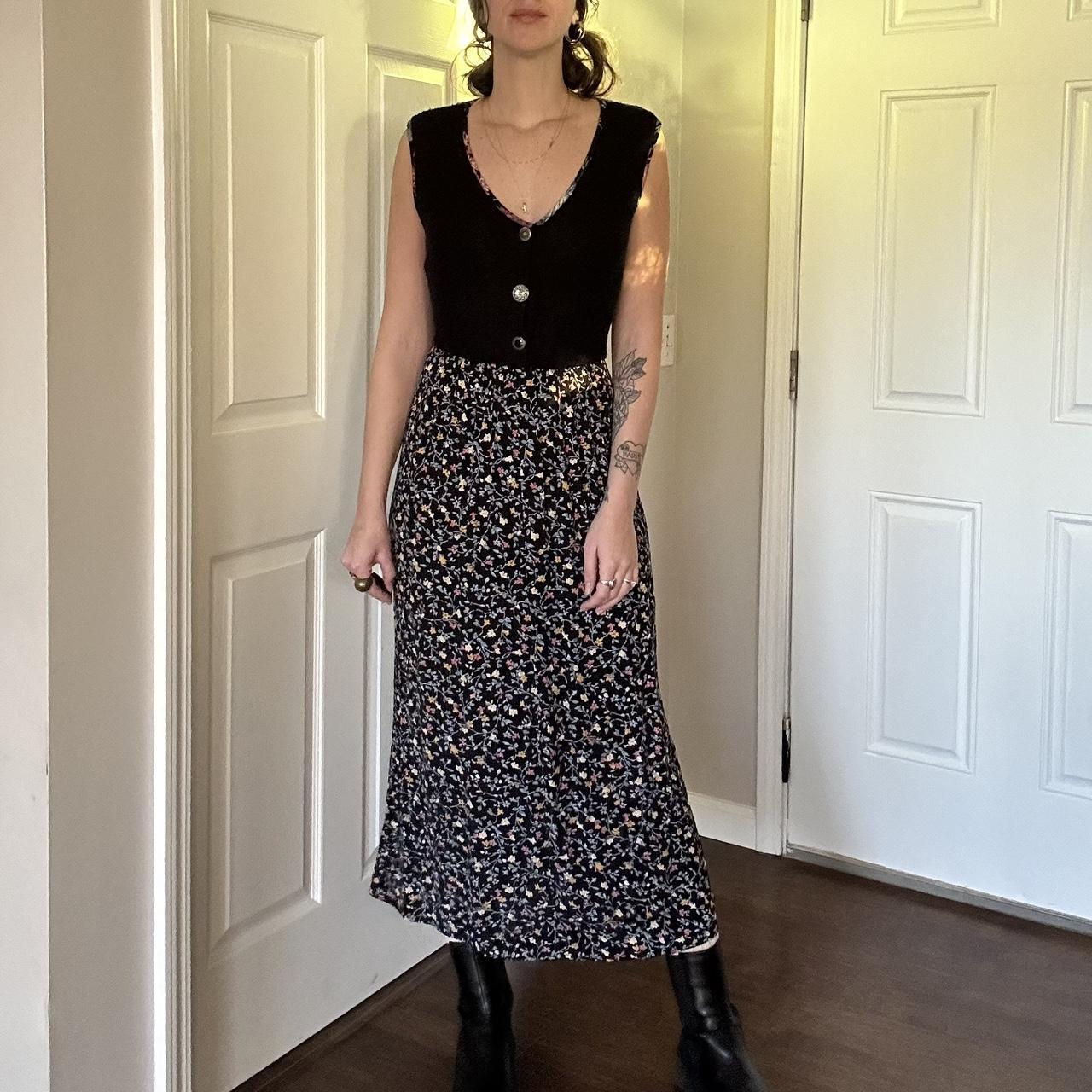 Vintage Zoe Floral Skirt Tie Waist Maxi Dress Top... - Depop